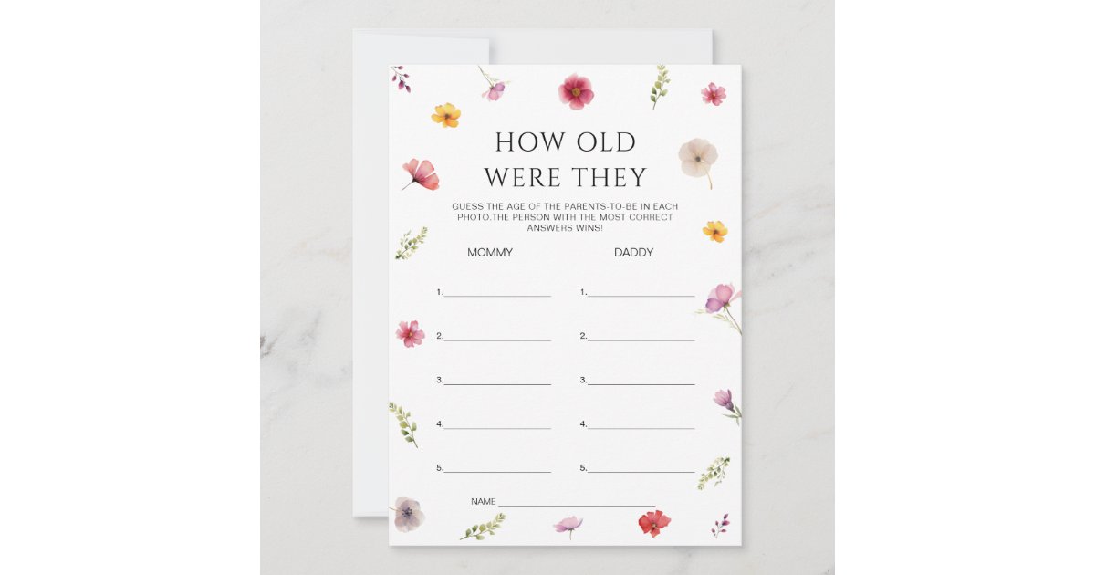 Wildflower Baby Shower Guess Age Game Card | Zazzle
