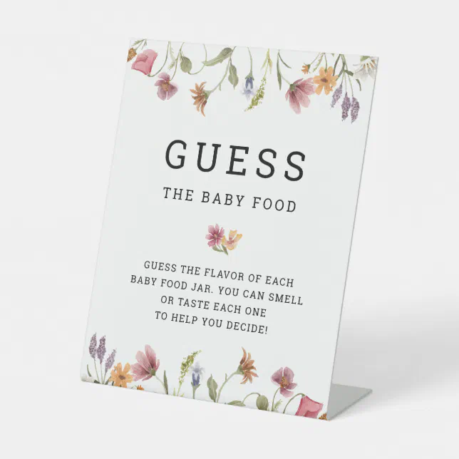 Wildflower Baby Shower Guess The Baby Food Game Pedestal Sign | Zazzle