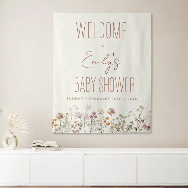 Wildflower Baby Shower Welcome Sign In Bloom Tapestry | Zazzle