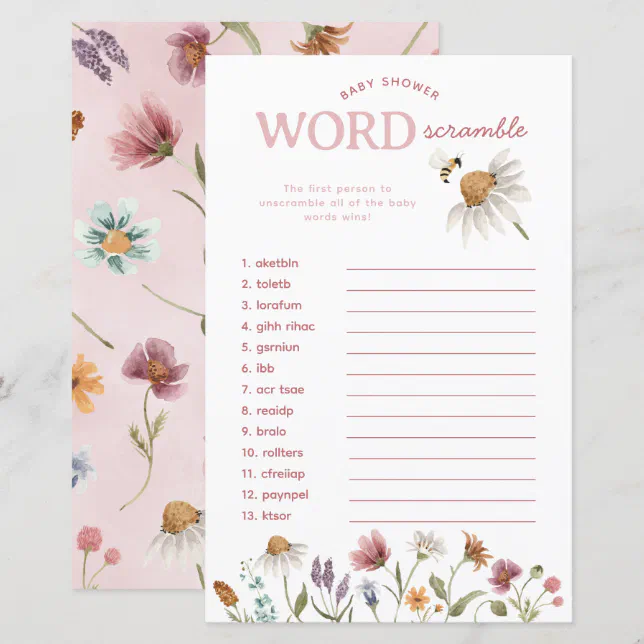 Wildflower Baby Shower Word Scramble Game | Zazzle