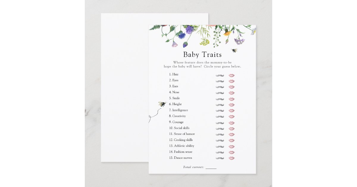 Wildflower Bee Baby Traits Shower Game Card | Zazzle