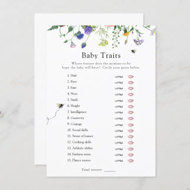Wildflower Bee Baby Traits Shower Game Card | Zazzle