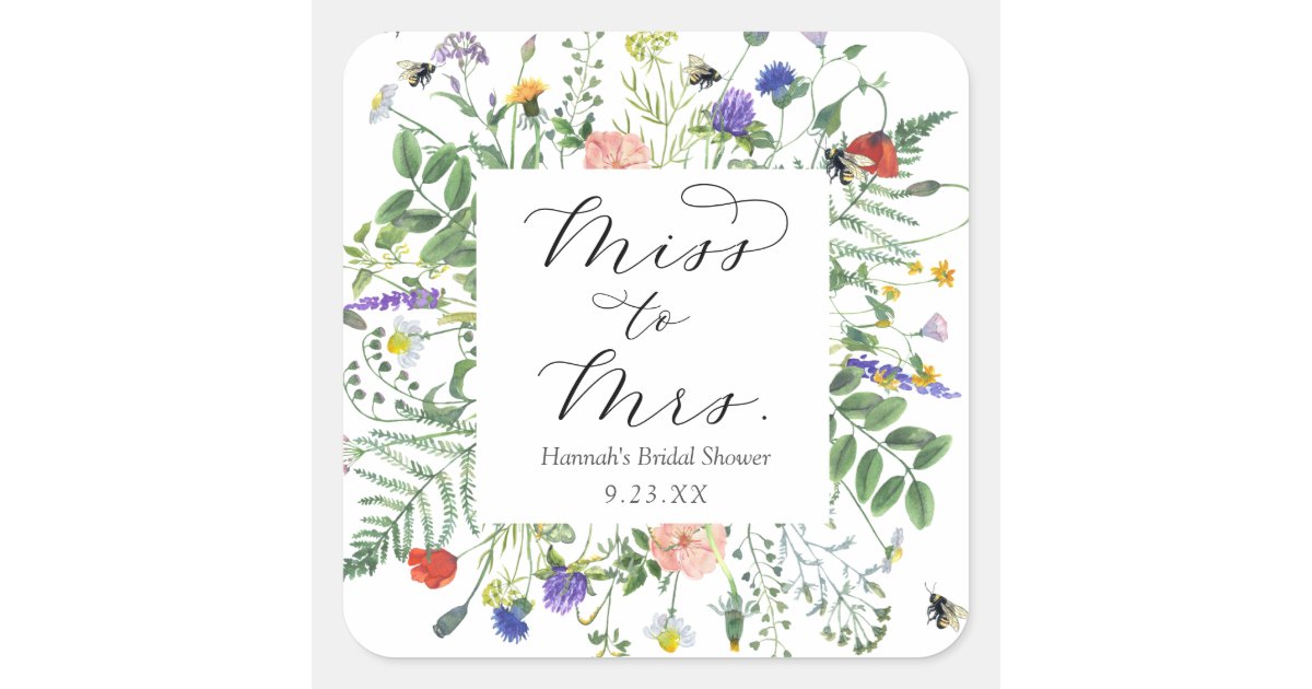 Wildflower Bee Miss to Mrs. Square Sticker | Zazzle
