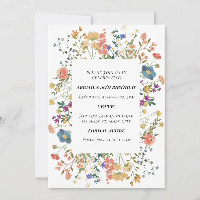 Wildflower Birthday Party Invitation | Zazzle