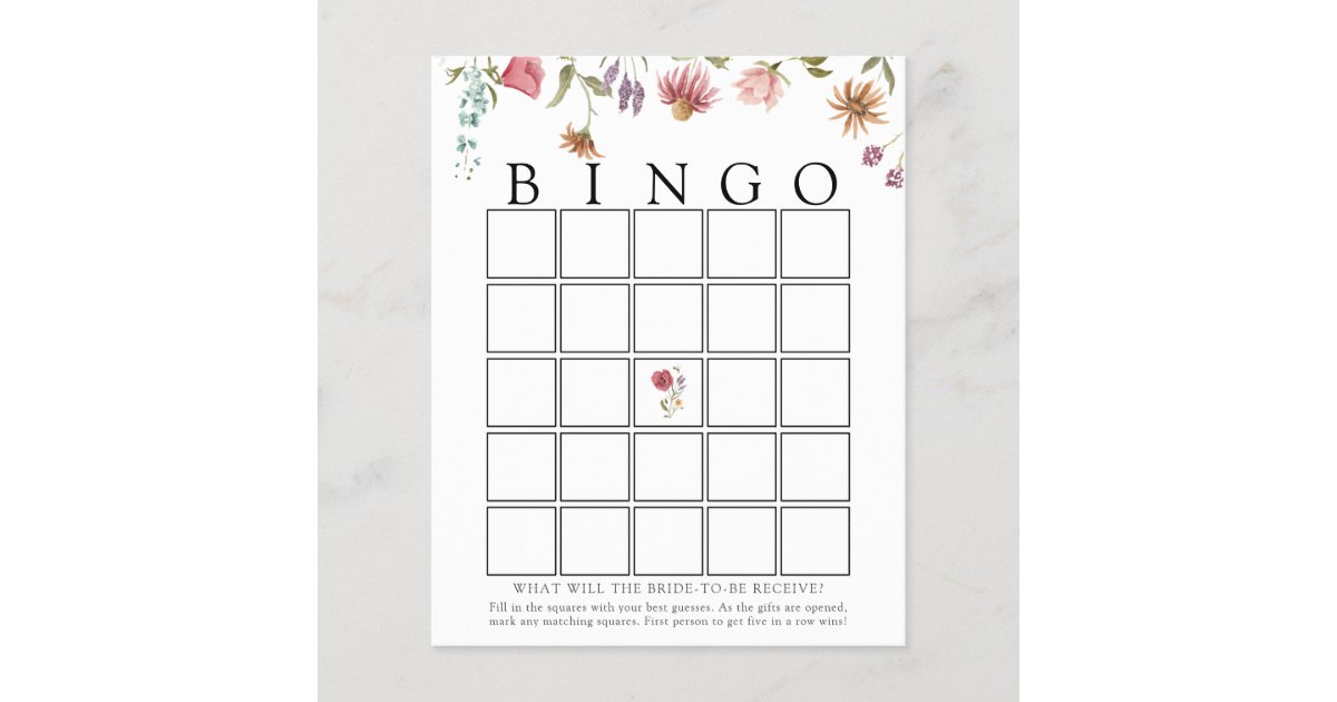 Wildflower Bloom Bridal Bingo Game Card | Zazzle