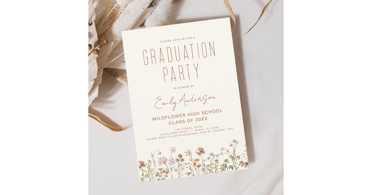 Wildflower Bloom Graduation Party Boho Invitation | Zazzle