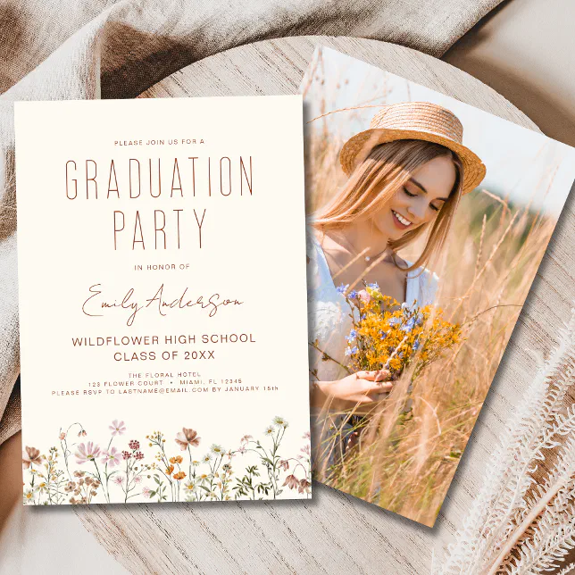 Wildflower Bloom Graduation Party Photo Invitation | Zazzle