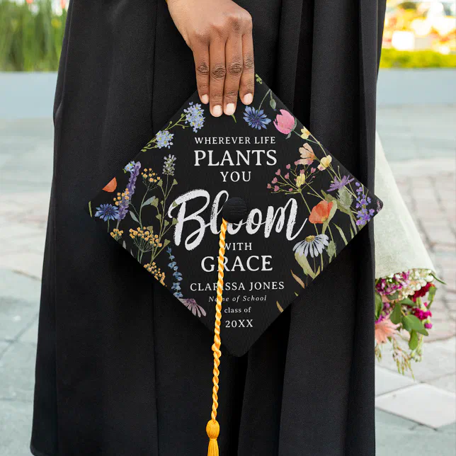 Wildflower 'Bloom with Grace' Graduate Graduation Cap Topper | Zazzle