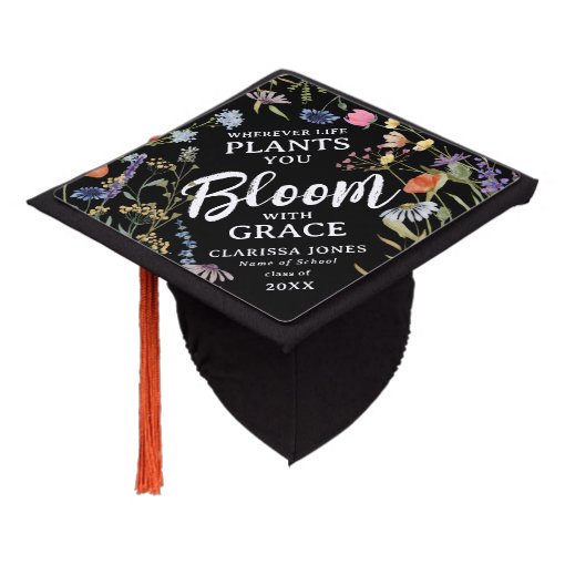 Wildflower 'Bloom with Grace' Graduate Graduation Cap Topper | Zazzle