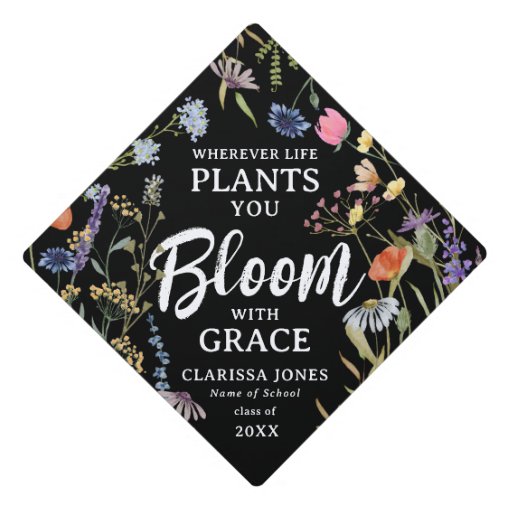 Wildflower 'Bloom with Grace' Graduate Graduation Cap Topper | Zazzle