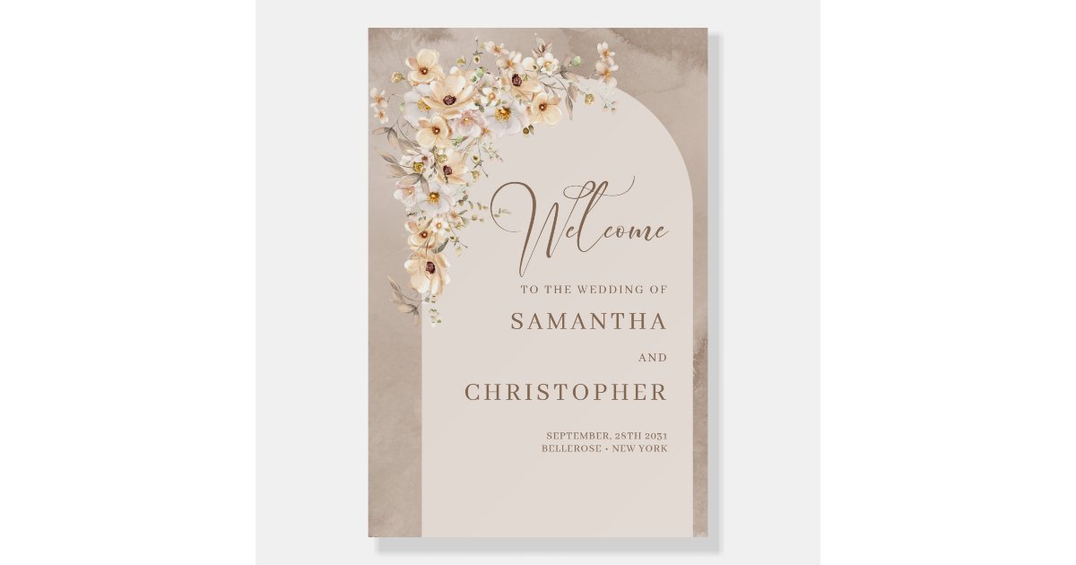 Wildflower boho arch neutral wedding welcome sign | Zazzle