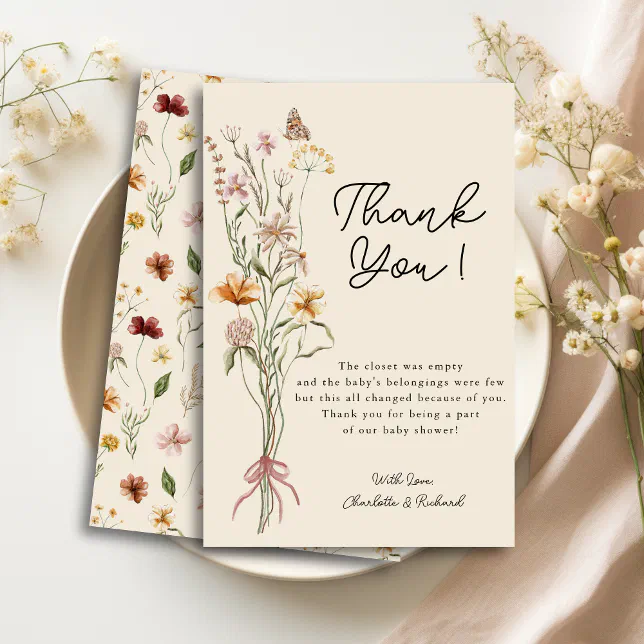 Wildflower Boho Floral Baby Shower Thank You Card | Zazzle