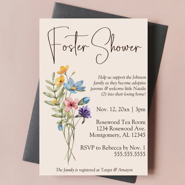 Wildflower Boho Foster Care Baby/Child Shower Invitation | Zazzle
