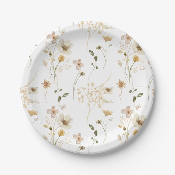 Wildflower Boho garden Floral bridal shower Paper Plates | Zazzle