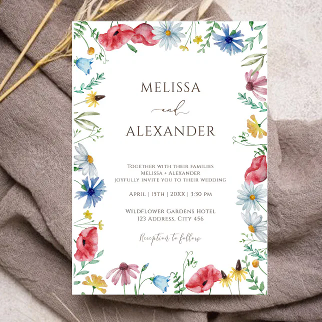 Wildflower boho garden floral Wedding Invitation | Zazzle