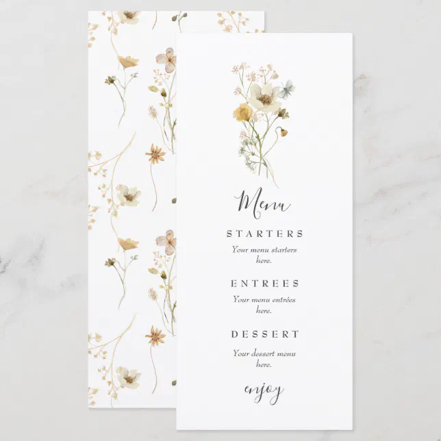 Wildflower Boho Garden Floral Wedding Menu | Zazzle