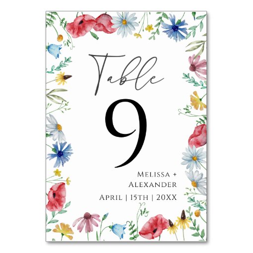 Wildflower Boho Garden Table Number | Zazzle