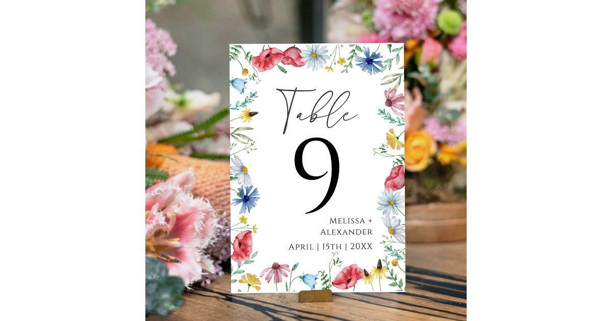 Wildflower Boho Garden Table Number | Zazzle