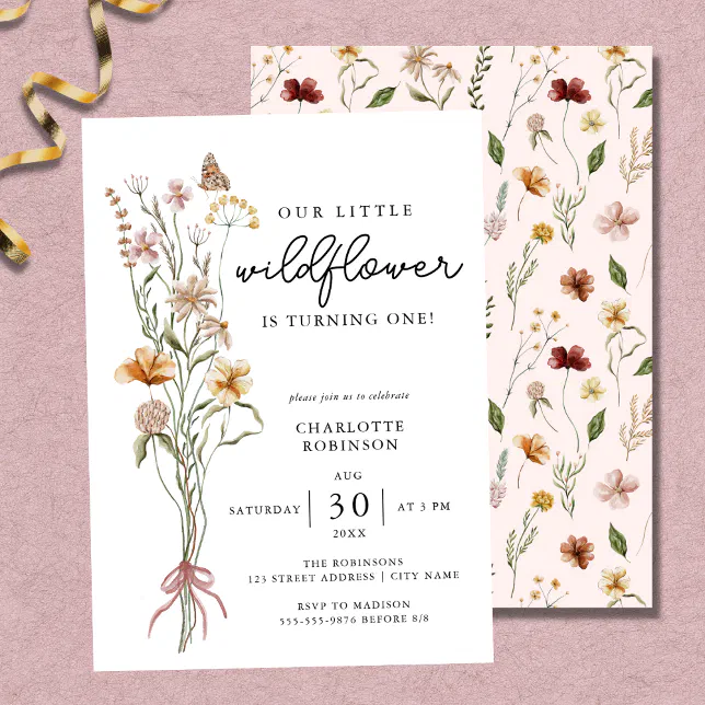 Wildflower Boho Garden Theme Girl 1st Birthday Inv Invitation | Zazzle