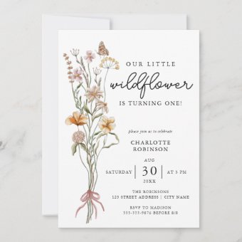 Wildflower Boho Garden Theme Girl 1st Birthday Inv Invitation | Zazzle