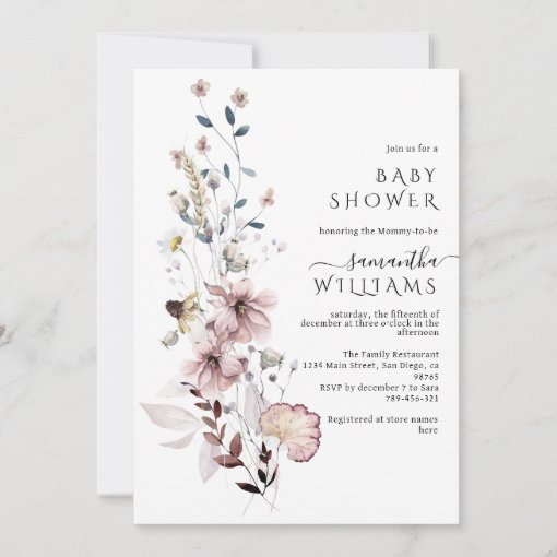 Wildflower boho minimalist modern Baby Shower Invi Invitation | Zazzle