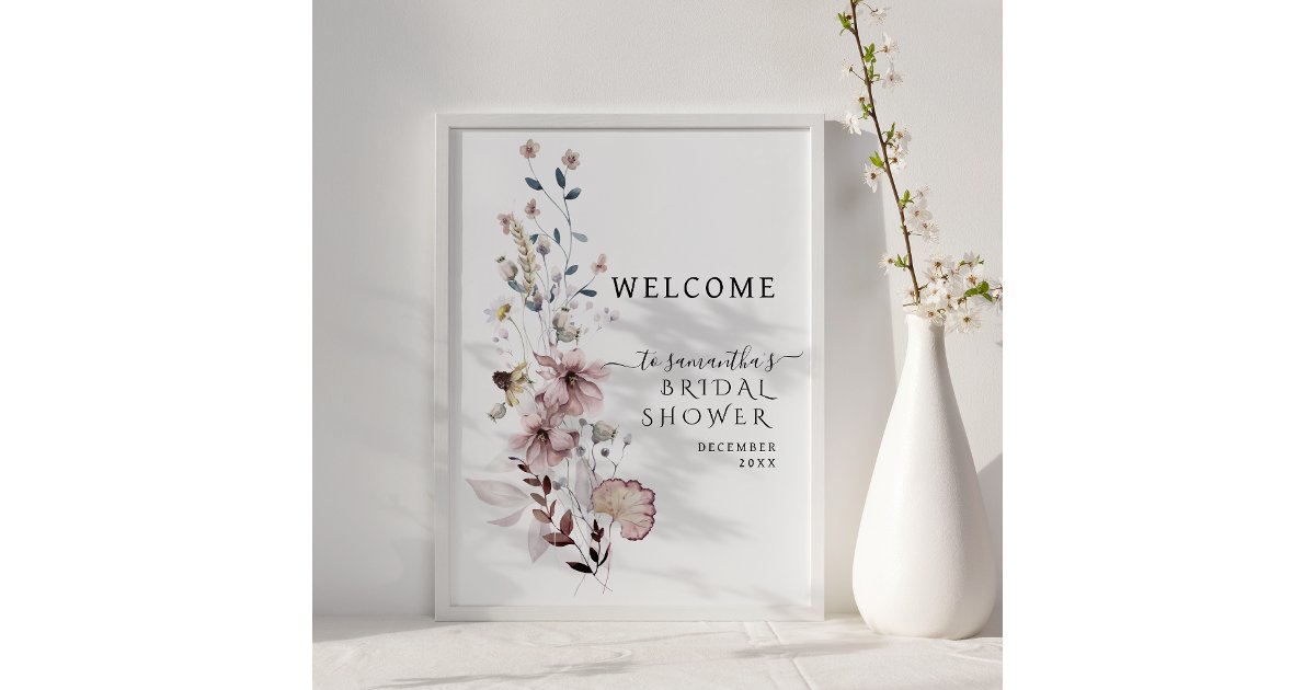 Wildflower boho modern Bridal Shower Welcome Poster | Zazzle