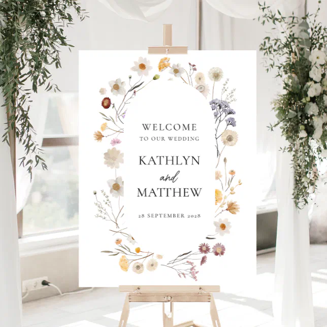 Wildflower Boho Modern Floral Wedding Welcome Sign | Zazzle