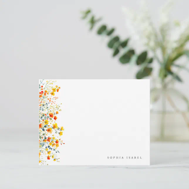 Wildflower Boho Personalized Stationery Note Card | Zazzle