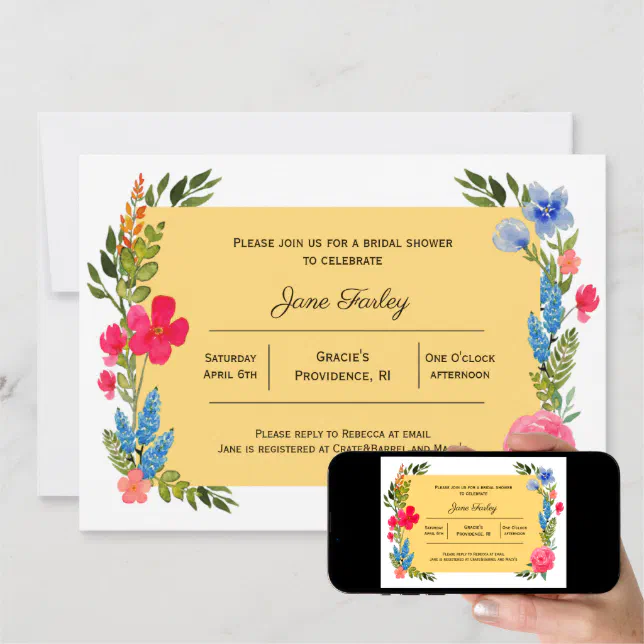 Wildflower Border featuring yellow Invitation | Zazzle