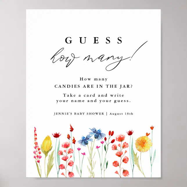 Wildflower Border Guess How Many Game Display Poster | Zazzle