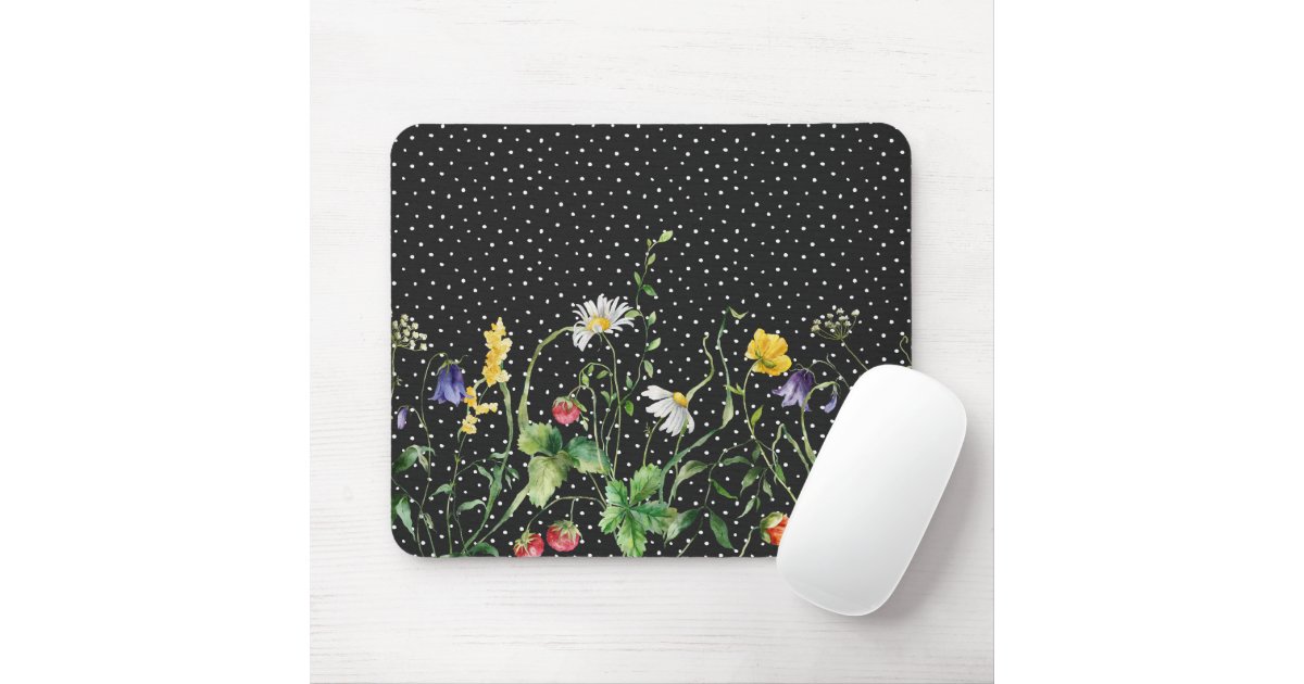 Wildflower Border On Polka Dots Mouse Pad | Zazzle