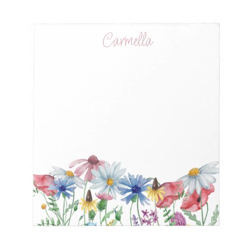Wildflower Border Pretty Personalized Notepad | Zazzle