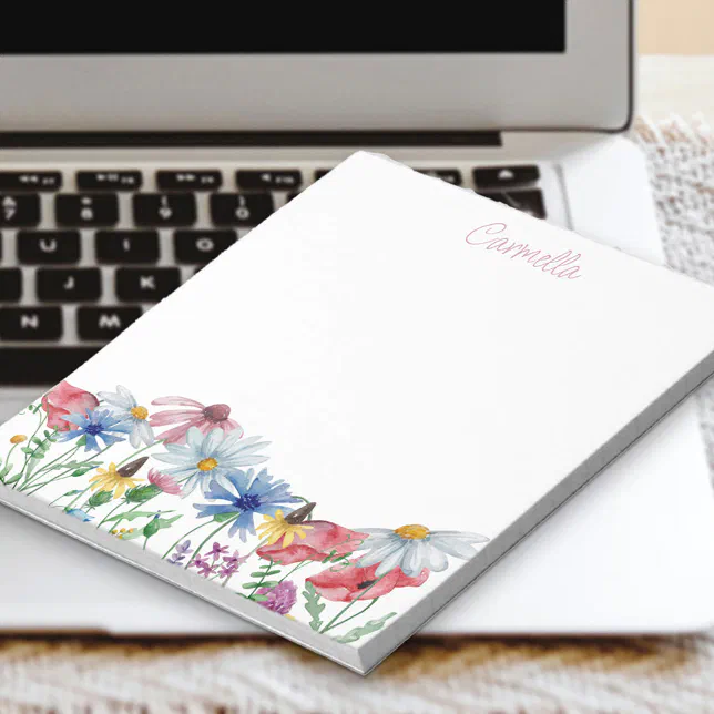 Wildflower Border Pretty Personalized Notepad | Zazzle