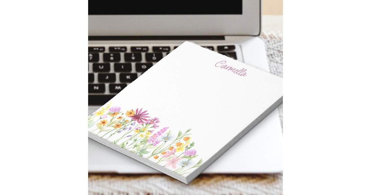 Wildflower Border Pretty Personalized Notepad | Zazzle