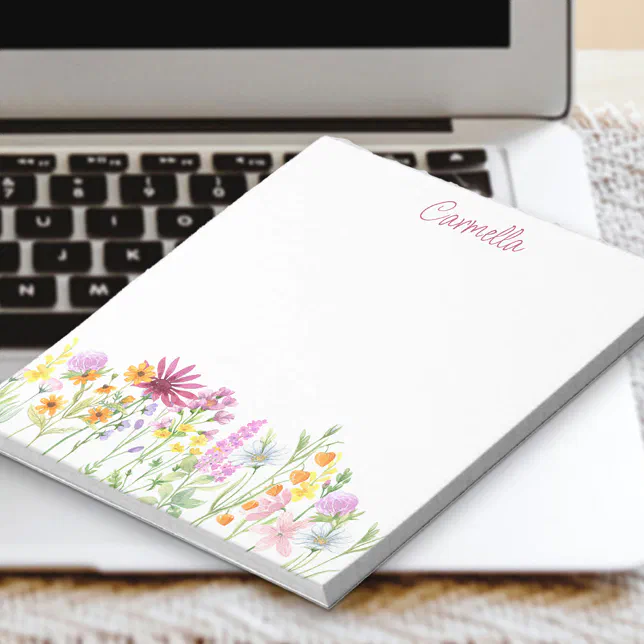 Wildflower Border Pretty Personalized Notepad | Zazzle