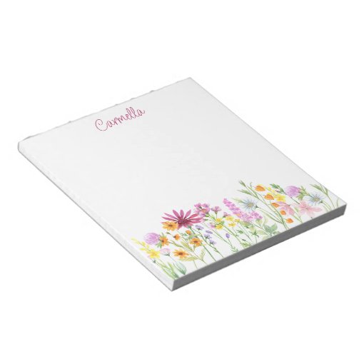 Wildflower Border Pretty Personalized Notepad | Zazzle
