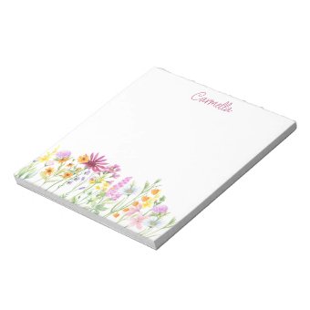 Wildflower Border Pretty Personalized Notepad | Zazzle