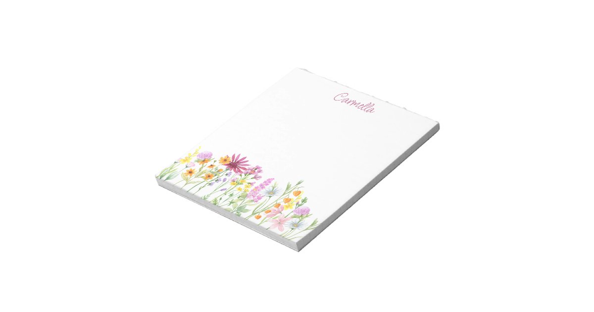 Wildflower Border Pretty Personalized Notepad | Zazzle