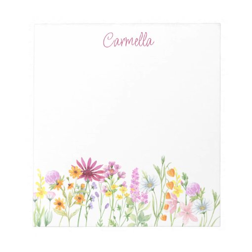 Wildflower Border Pretty Personalized Notepad | Zazzle