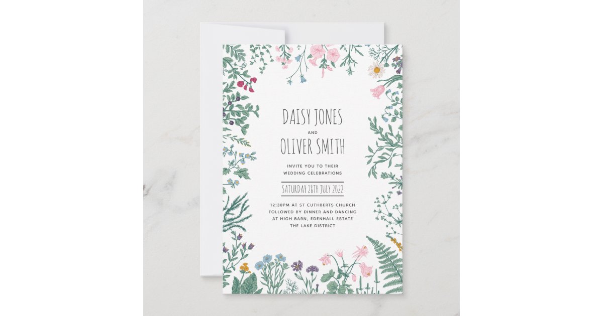 Wildflower Botanical Floral Wedding Invitation | Zazzle
