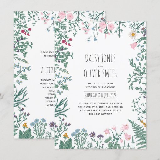 Wildflower Botanical Floral Wedding Invitation | Zazzle
