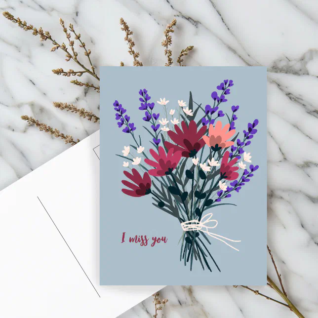 Wildflower Bouquet I MISS YOU Pretty CUSTOM Postcard | Zazzle