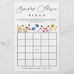 Wildflower Bridal Shower Bingo Paper Bingo Card | Zazzle