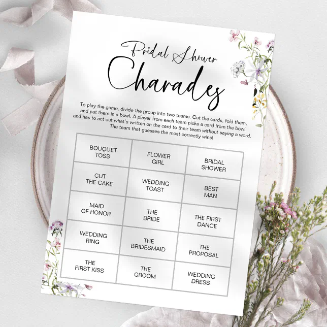 Wildflower Bridal Shower Charades Game Invitation | Zazzle