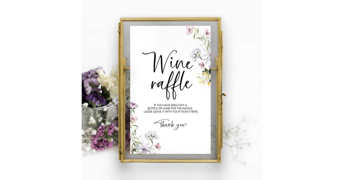 Wildflower Bridal Shower Wine Raffle Game Sign | Zazzle