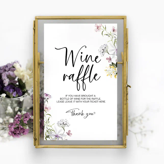 Wildflower Bridal Shower Wine Raffle Game Sign | Zazzle