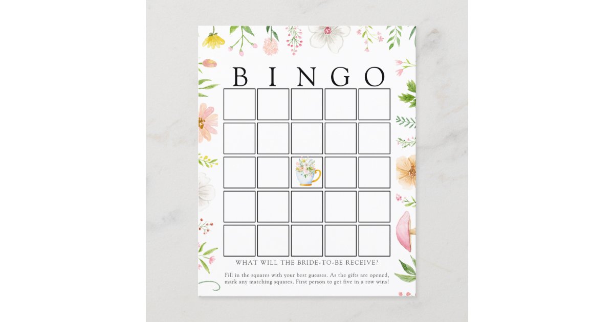 Wildflower Bridal Tea Bingo Game Card | Zazzle