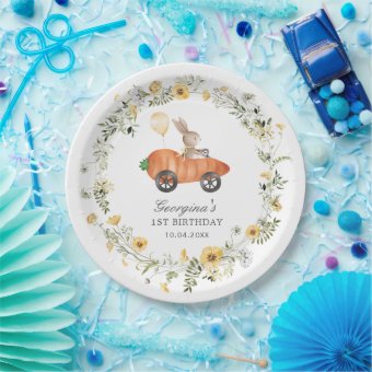 Wildflower Bunny Rabbit Carrot Car Birthday Party Paper Plates | Zazzle