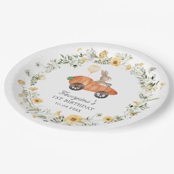 Wildflower Bunny Rabbit Carrot Car Birthday Party Paper Plates | Zazzle