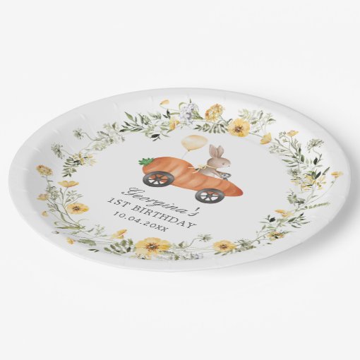 Wildflower Bunny Rabbit Carrot Car Birthday Party Paper Plates | Zazzle